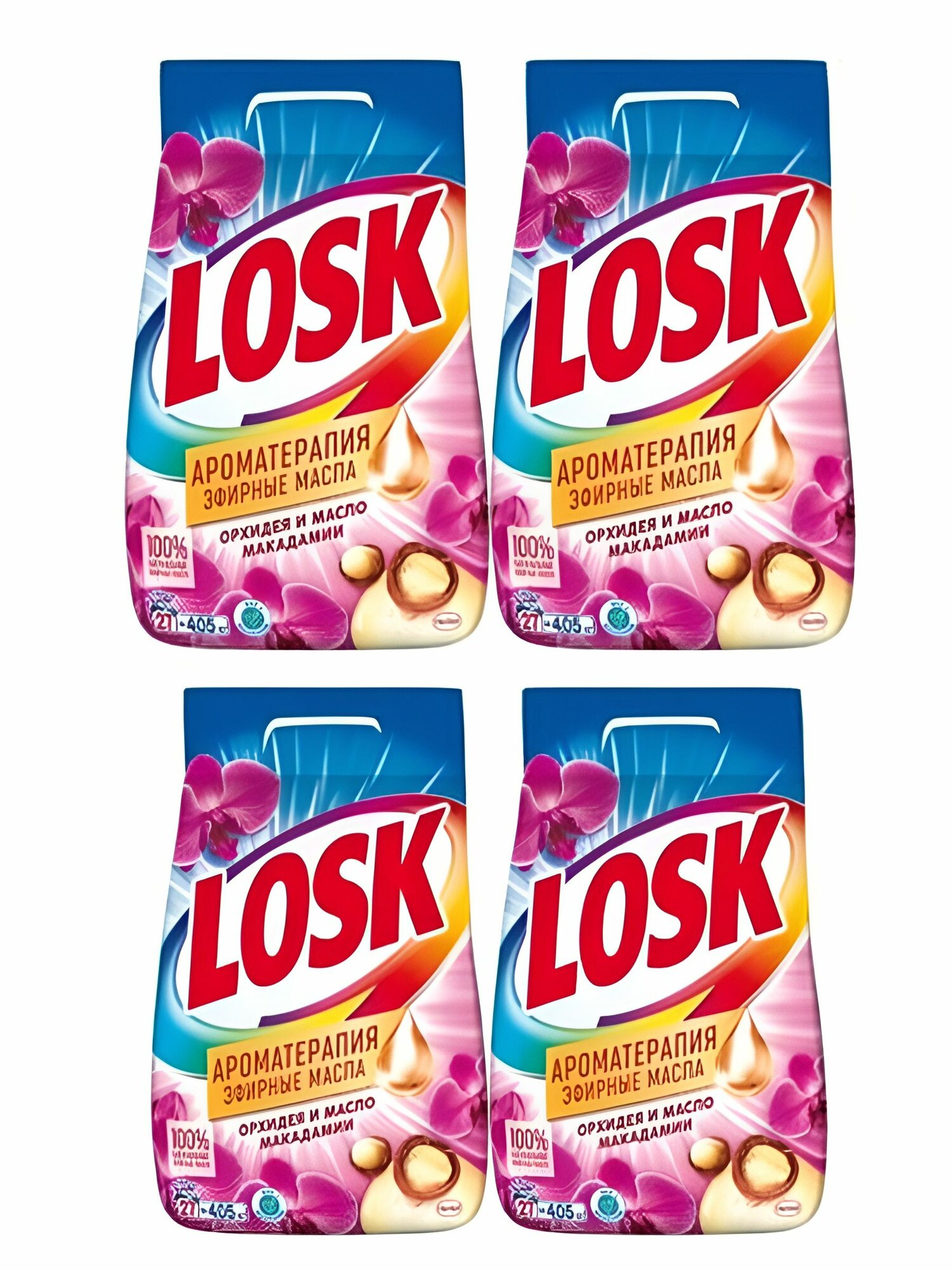 Стиральный порошок лоск Ароматерапия Орхидея и Масло Макадамии 4.05 кг 27 стирок (для белого белья) Набор 4 шт