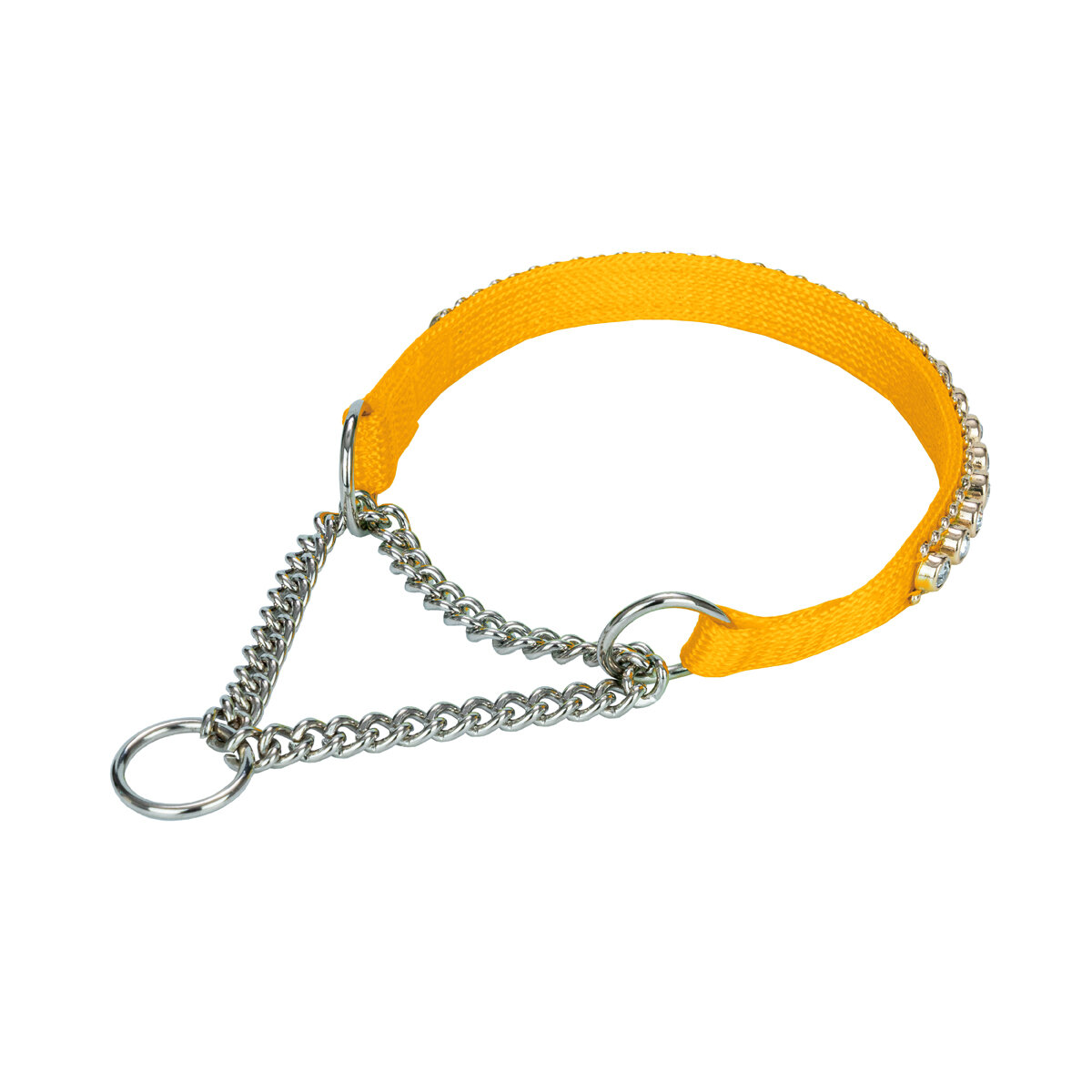 Ошейник-полуудавка для собак ZooOne со стразами 10мм (18*25см) с цугом (хром) жёлтый 75-2107