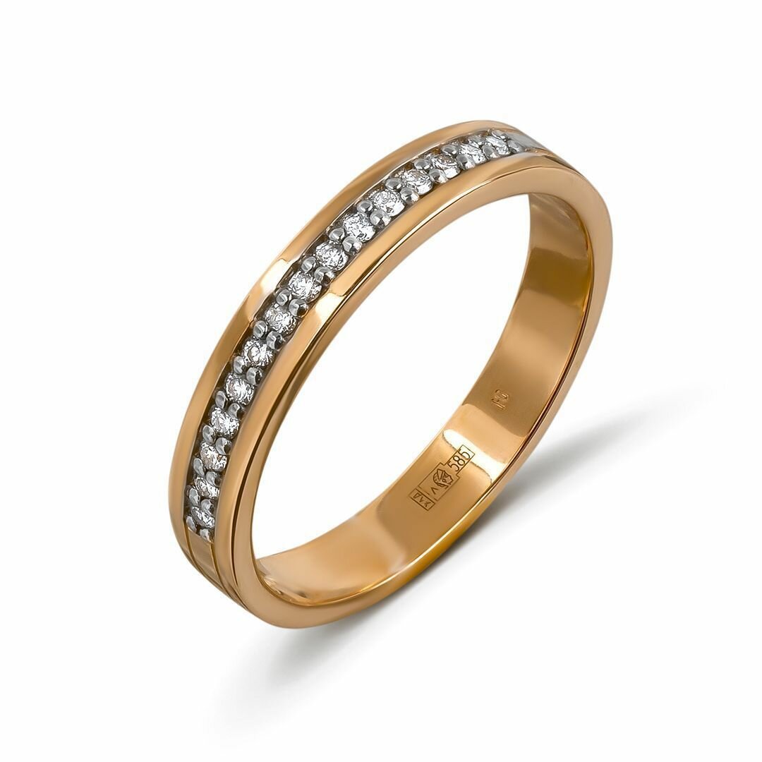 Кольцо обручальное, красное золото, 585 проба, родирование, бриллиант