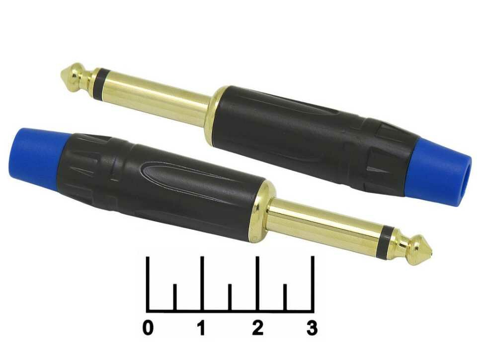 Разъем AUD 6.3 штекер моно gold синий