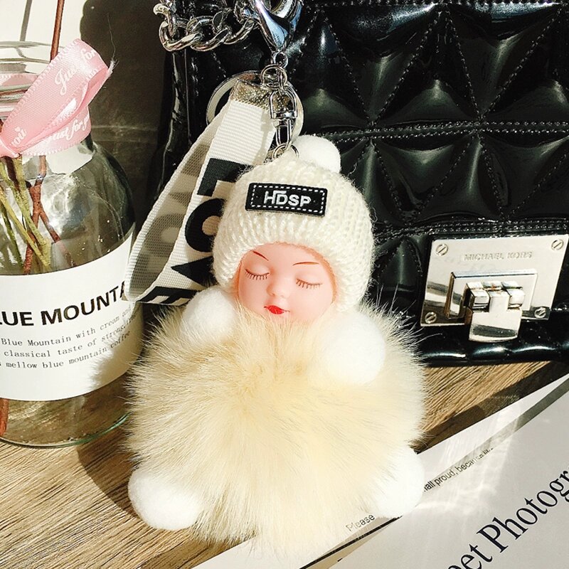 Плюшевая игрушка-подвеска из натурального меха лисы: кукла для сна, брелок для телефона, подвеска для сумки, брелок для