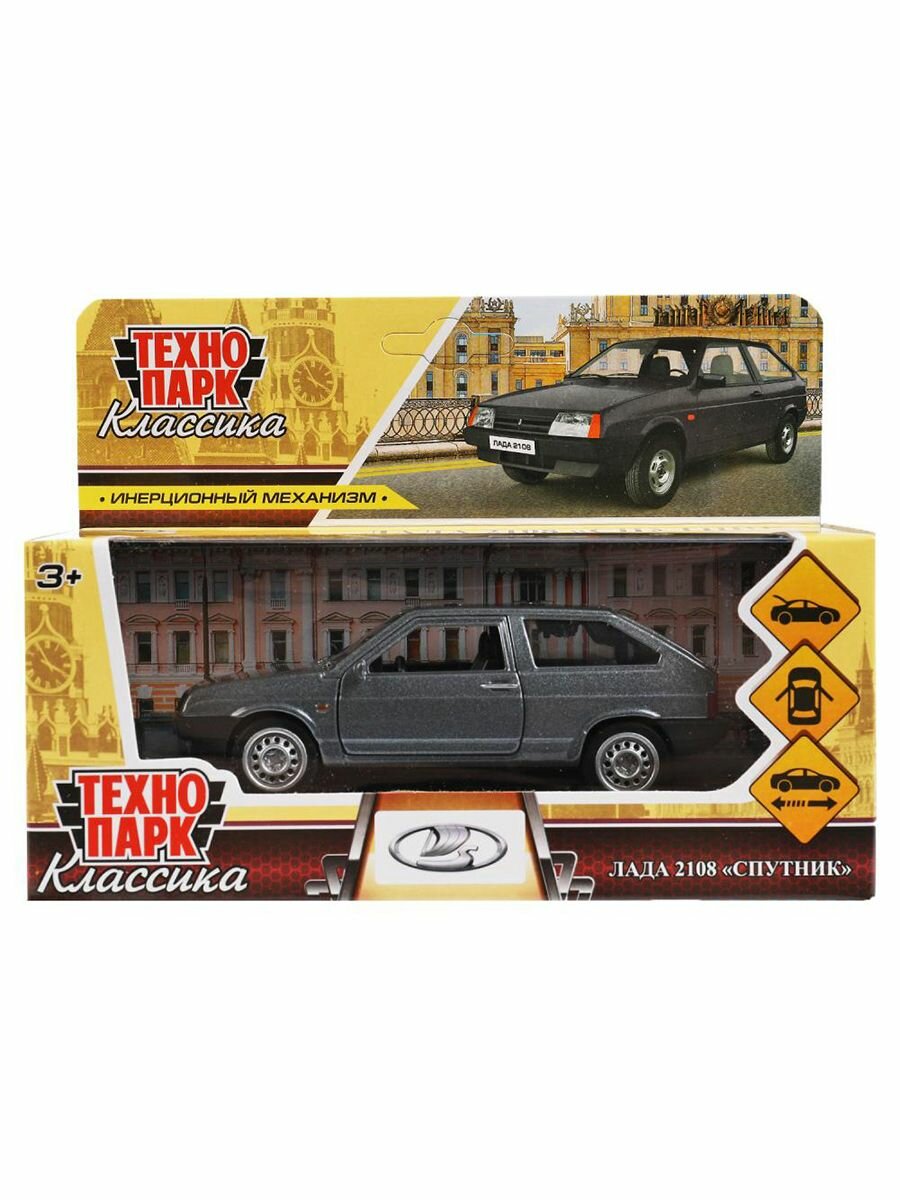 Технопарк Машина LADA-2108 Спутник 12 см серый металл