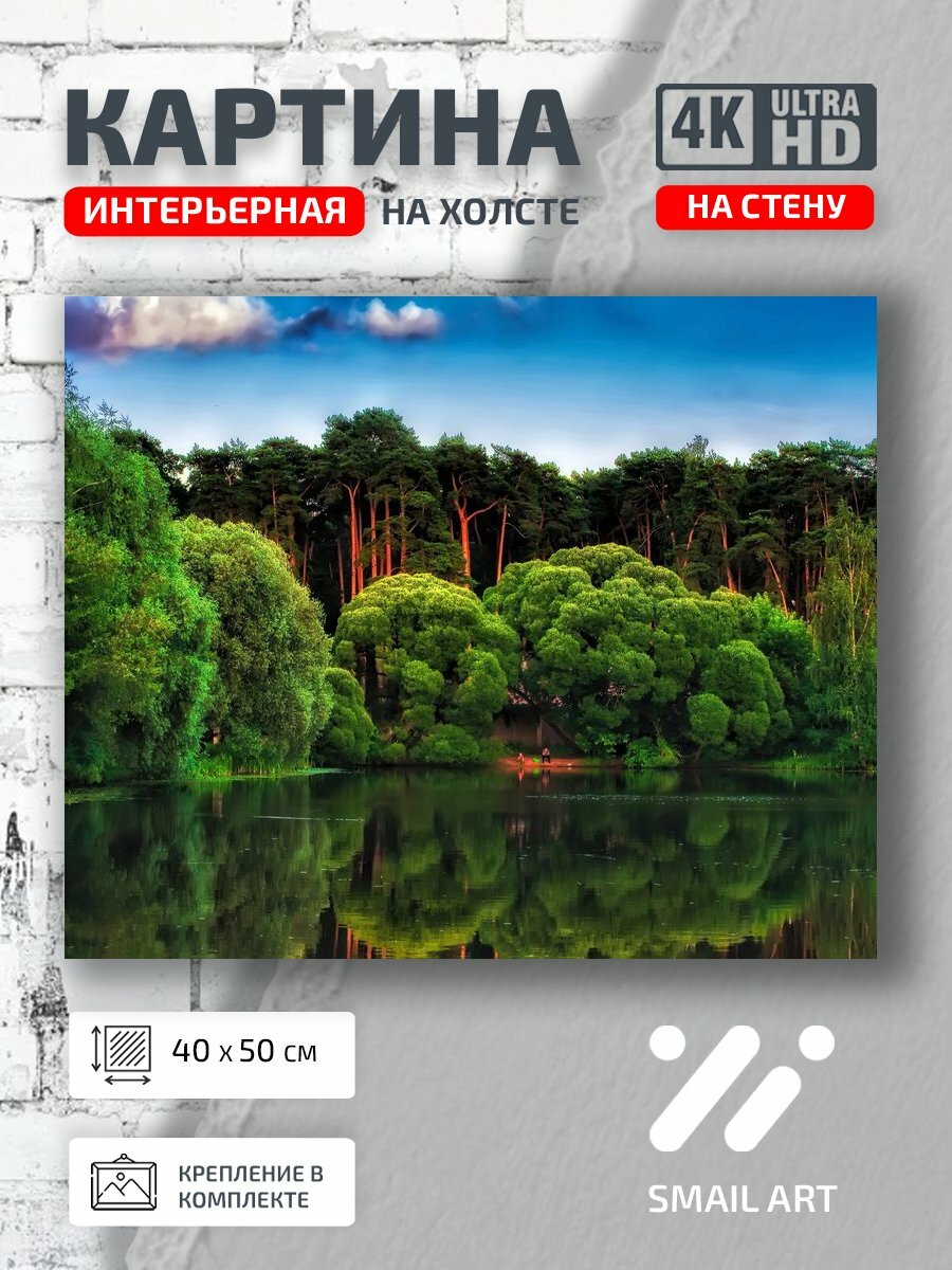 Картина на холсте интерьерная 40 на 50 на стену Озеро Landscape для кабинета пейзаж декор