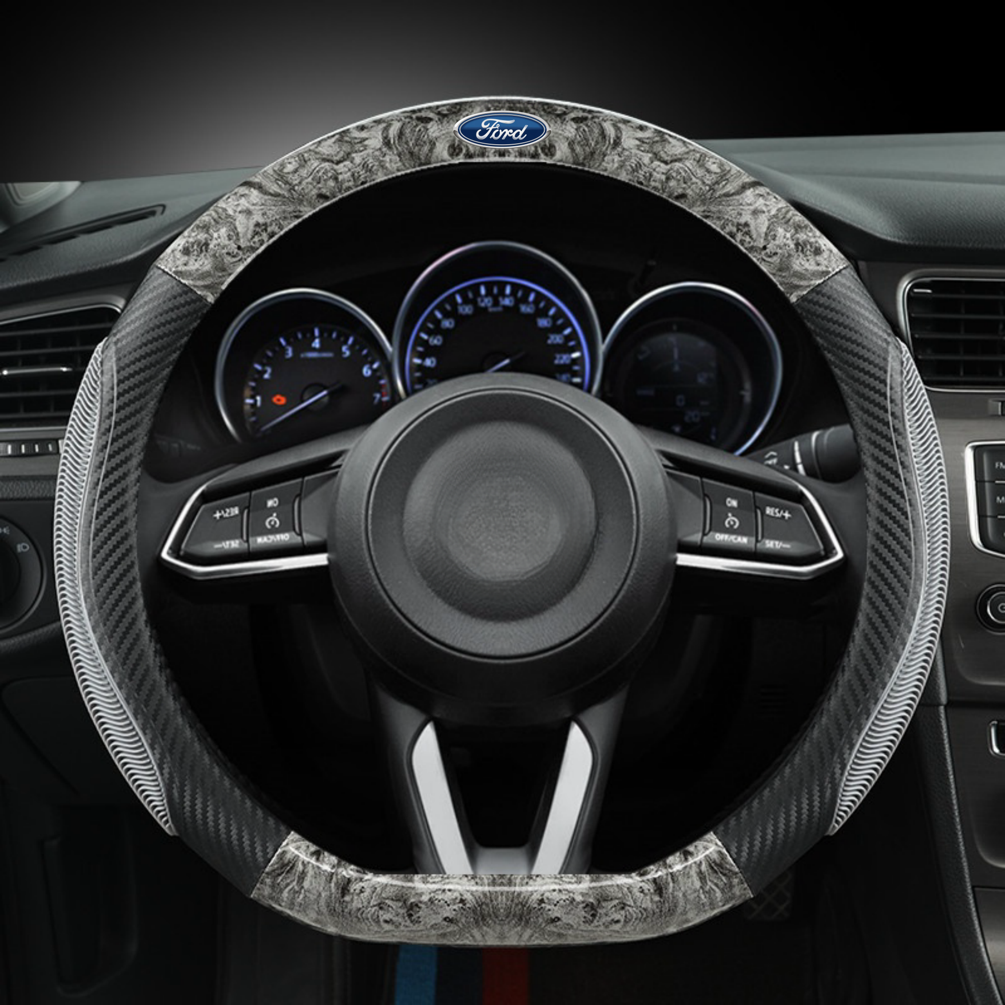 Чехол на руль автомобиля подходит для руля Ford D типа диаметром 37-38 см, серый