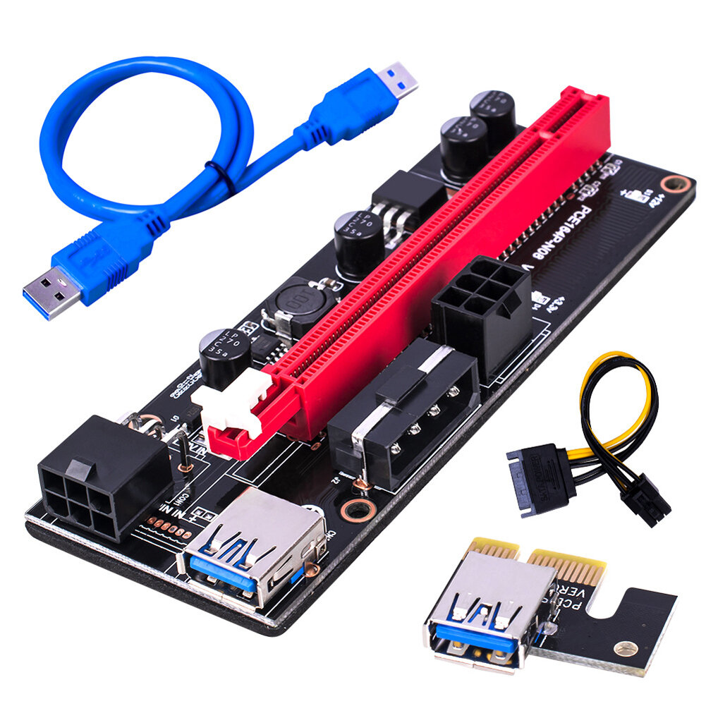 009S USB 3.0 PCI-E Graphics Card Extension Cord Adapter Cable PCIE Extension Cable Adapter Card, PCI-E 1X, 600mm, metal, blue red black white, 1 * PCI-E 16X Riser Board, 1 * PCI-E 1X Adapter Card, 1 * 600mm USB 3.0 Riser Cable, 1 * 15 Pin to 6 Pin Power