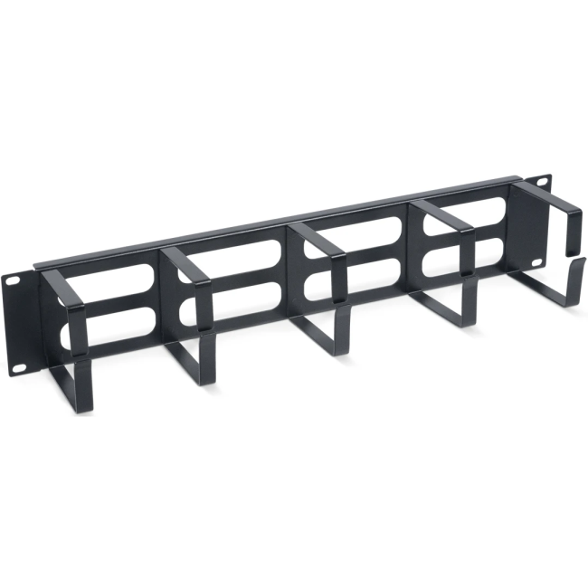 JB08-2U-BK Кабельный организатор Cabeus горизонтальный 19" 2U, 5 колец, цвет черный (RAL9004), металлический