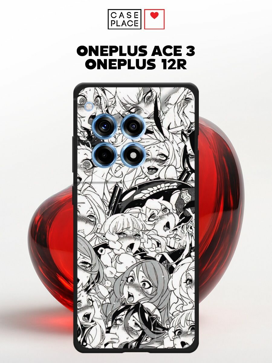 Черный матовый чехол на OnePlus Ace 3/12R / Ван Плас Асе 3/12R с принтом Ахегао манга тян