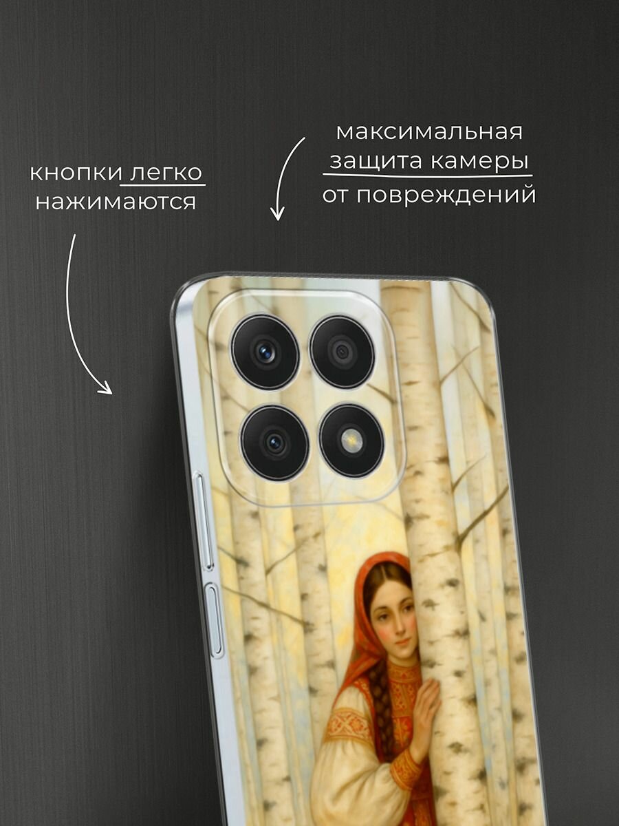 Силиконовый чехол на Honor X8A / Хонор X8A с принтом Девушка у берез — фото 1