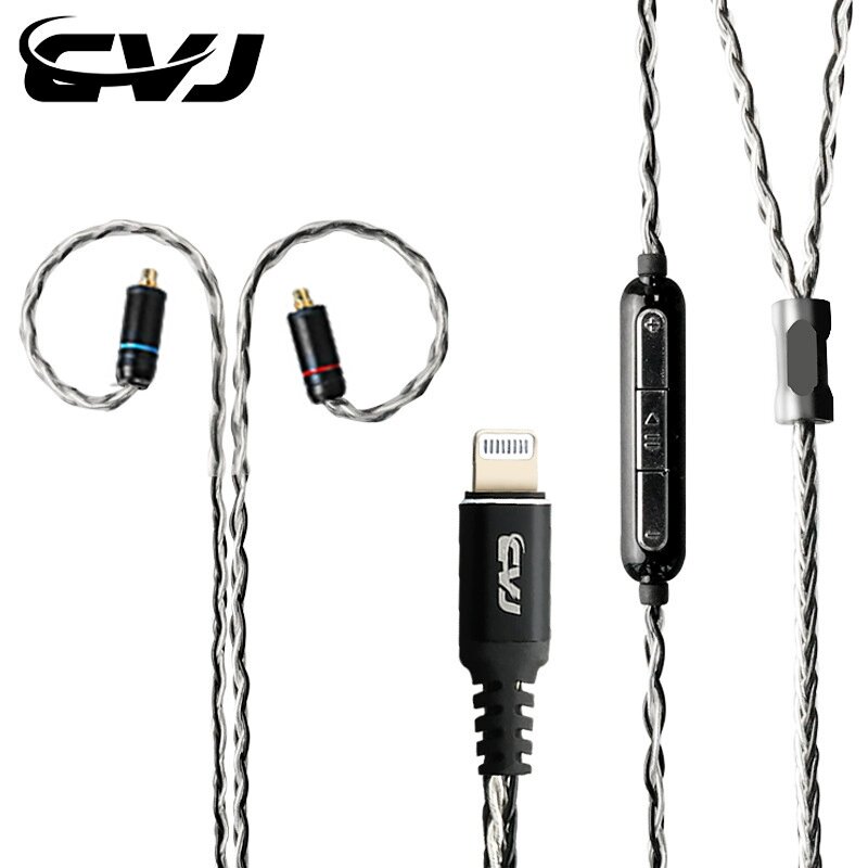 Кабель Lightning CVJ с сертификатом MFI для наушников Apple, разъем MMCX, с микрофоном, серебряное покрытие