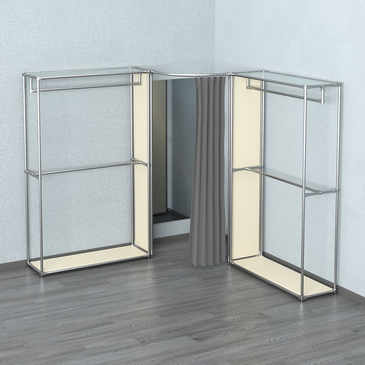 Примерочная (вход- дуга) с зеркалом из системы хром с поручнями №1-2, Крем Вайс