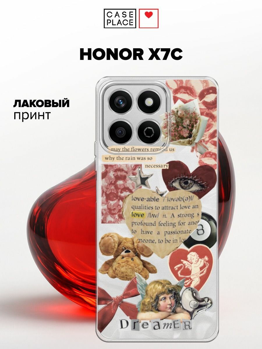 Силиконовый чехол на Honor X7C / Хонор X7C с принтом Поцелуи и сердца