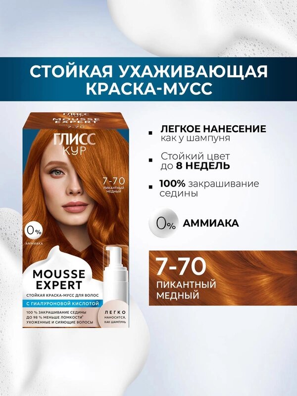 Глисс Кур Mousse Expert Стойкая профессиональная краска-мусс 7-70 Пикантный медный