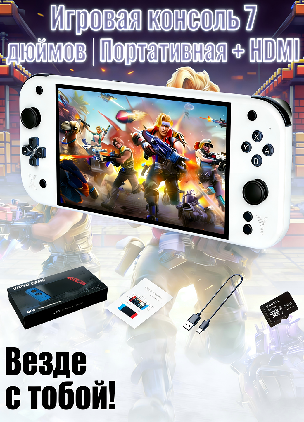 Игровая консоль, портативная, поддержка HDMI, 7", для дома и путешествий