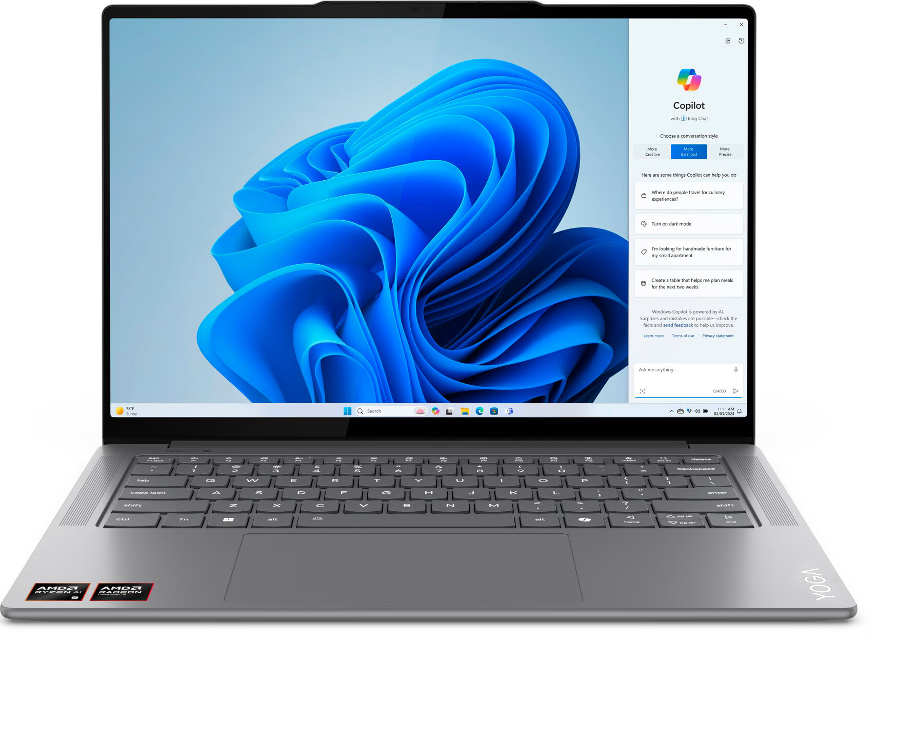 Ноутбук Lenovo Yoga Pro 7 14Asp9 (83HNCTO1WW)14"/ 2880 x 1800 /32GB/1TB SSD/Ryzen AI 9 365/Win 11 Pro)