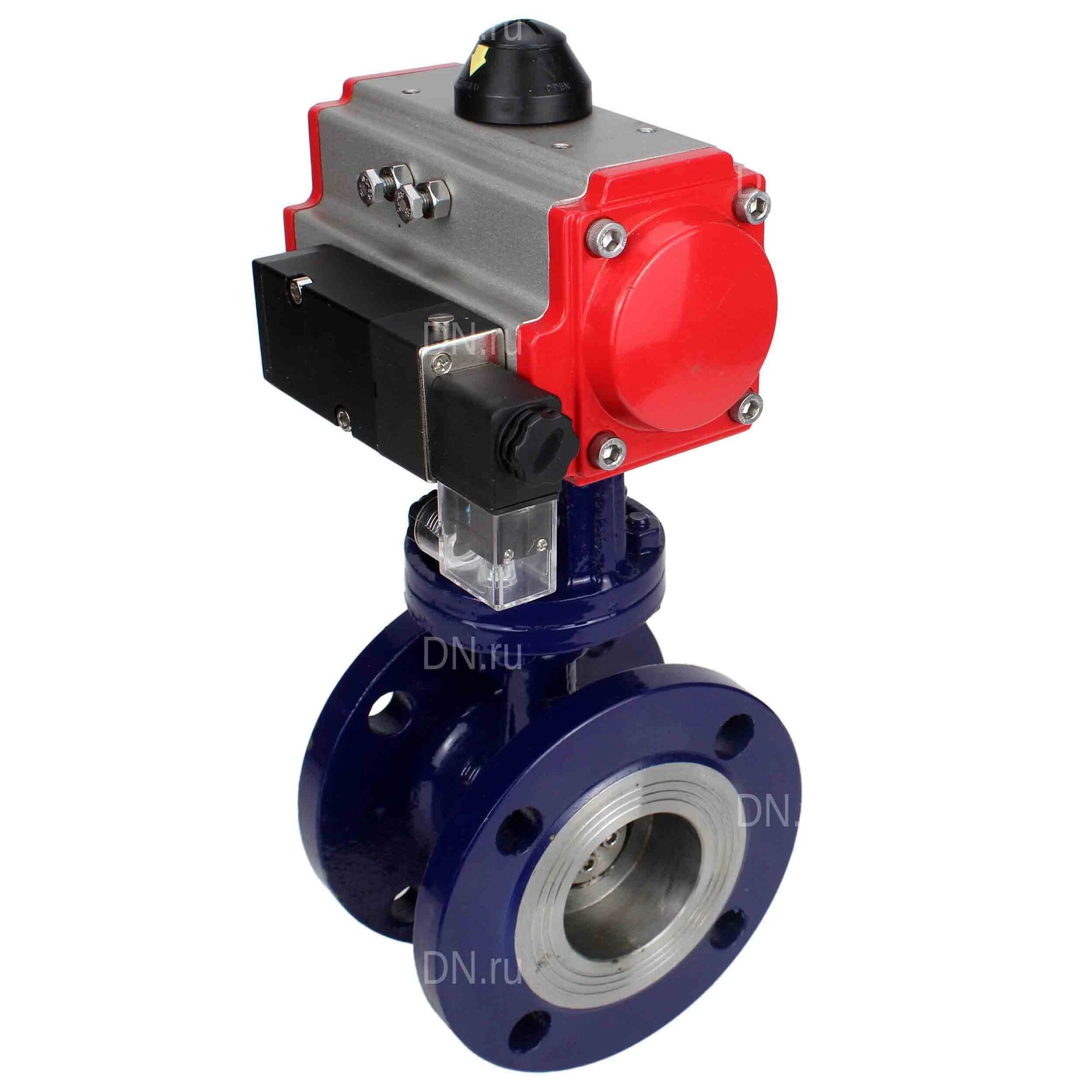 Затвор дисковый поворотный с тройным эксцентриситетом DN.ru WCB-316-M-F-ISO Ду100 Ру25 фланцевый, корпус - углеродистая сталь WCB, диск - нержавеющая сталь 316, METAL, с пневмоприводом SA-160 и пневмораспределителем PND2-S1EM-52-1NC-J08-24VDC