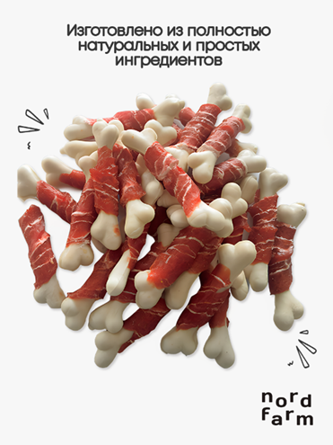 Лакомства для собак NORD FARM "Мраморная утка на кальциевой косточке", для собак, 90 гр, 1 уп