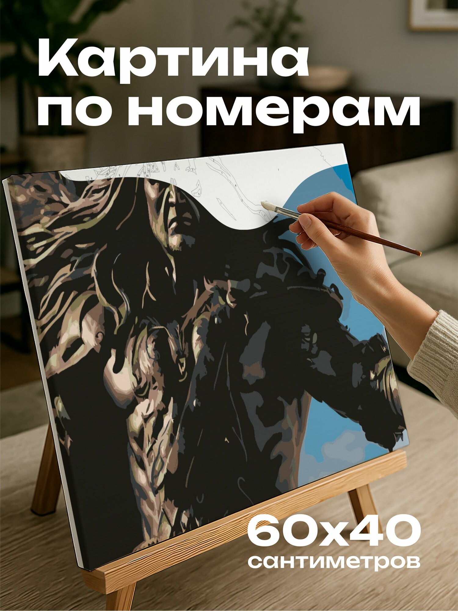Картина по номерам 60x40 см, Корсар, бронзовая скульптура, поднятый кортик, защита корабля, динамичная композиция