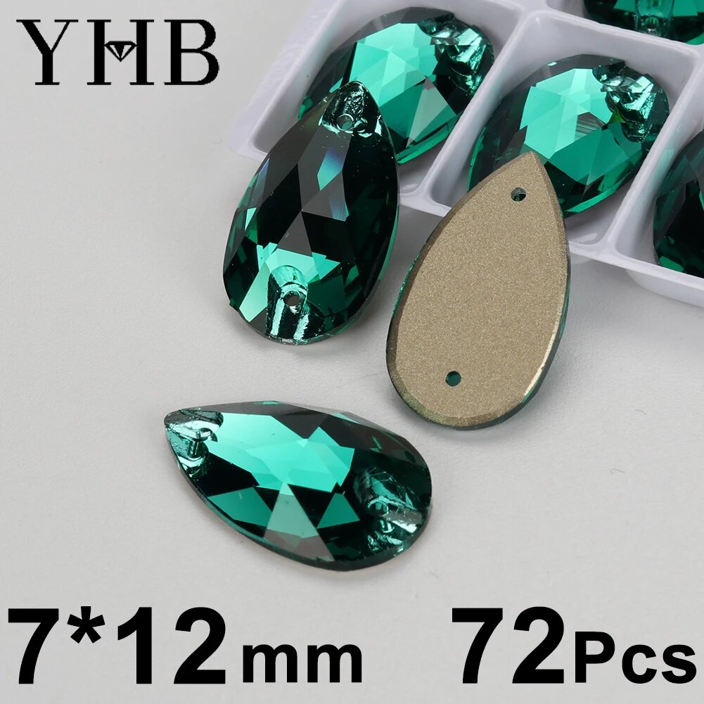 Камни для шитья YHB, 7x12 мм, изумрудные, 72 шт
