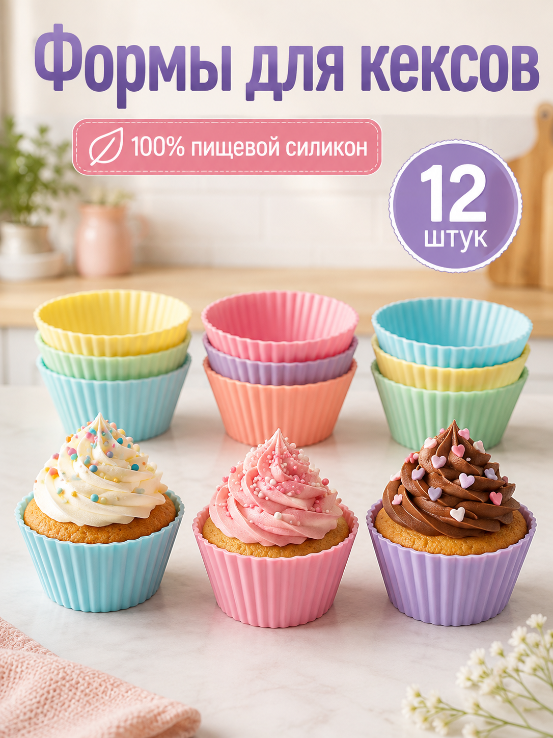 Силиконовые формы для кексов 12шт.