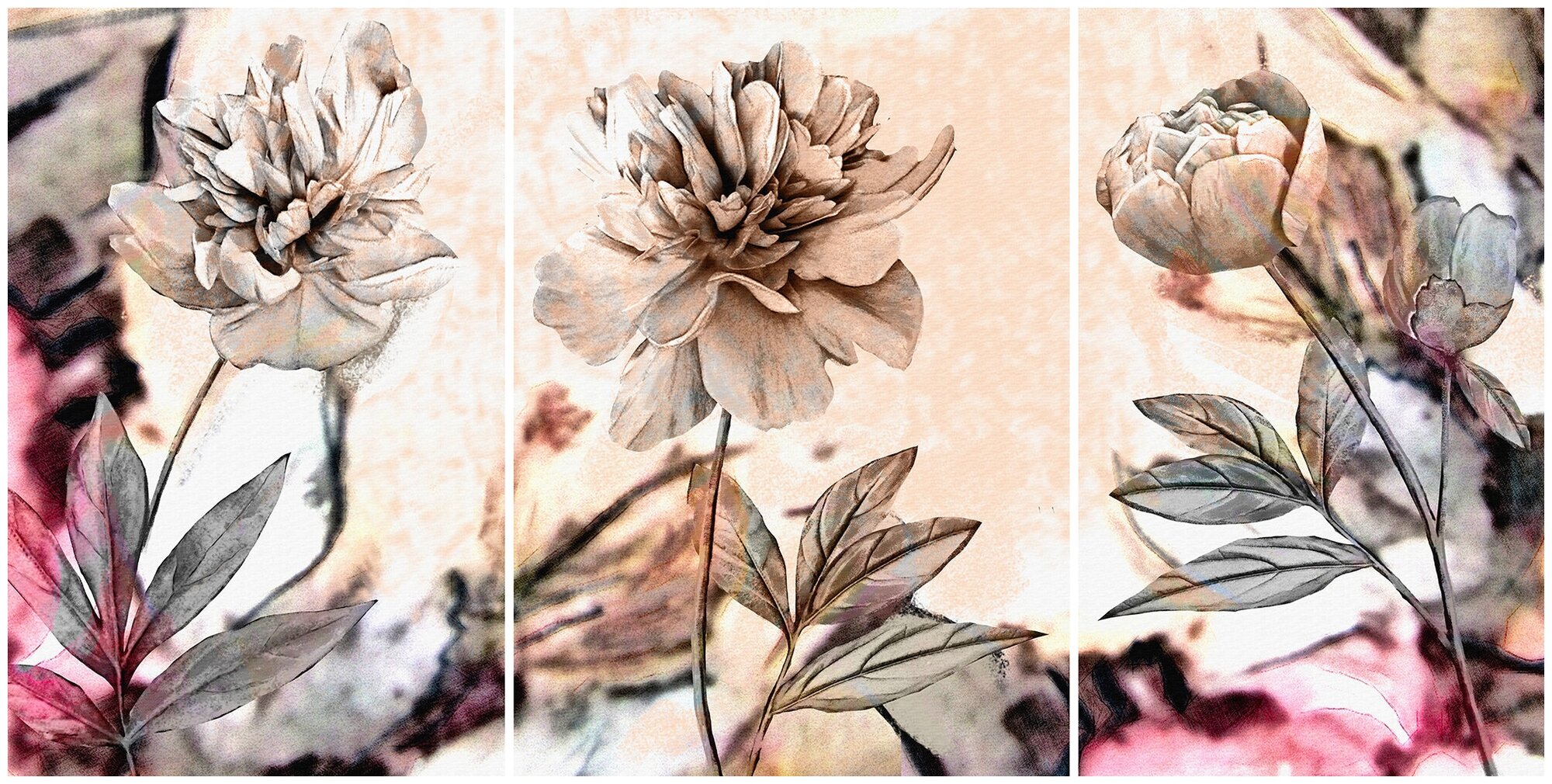 Модульная карина триптих Стильный цветок 60х120