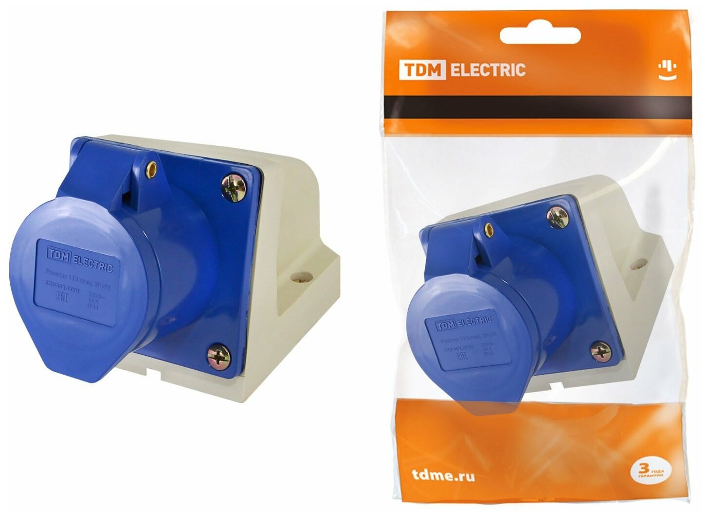 Розетка 123 стационарная 2P+РЕ 32А 220В IP44 TDM {SQ0602-0004} 1 шт