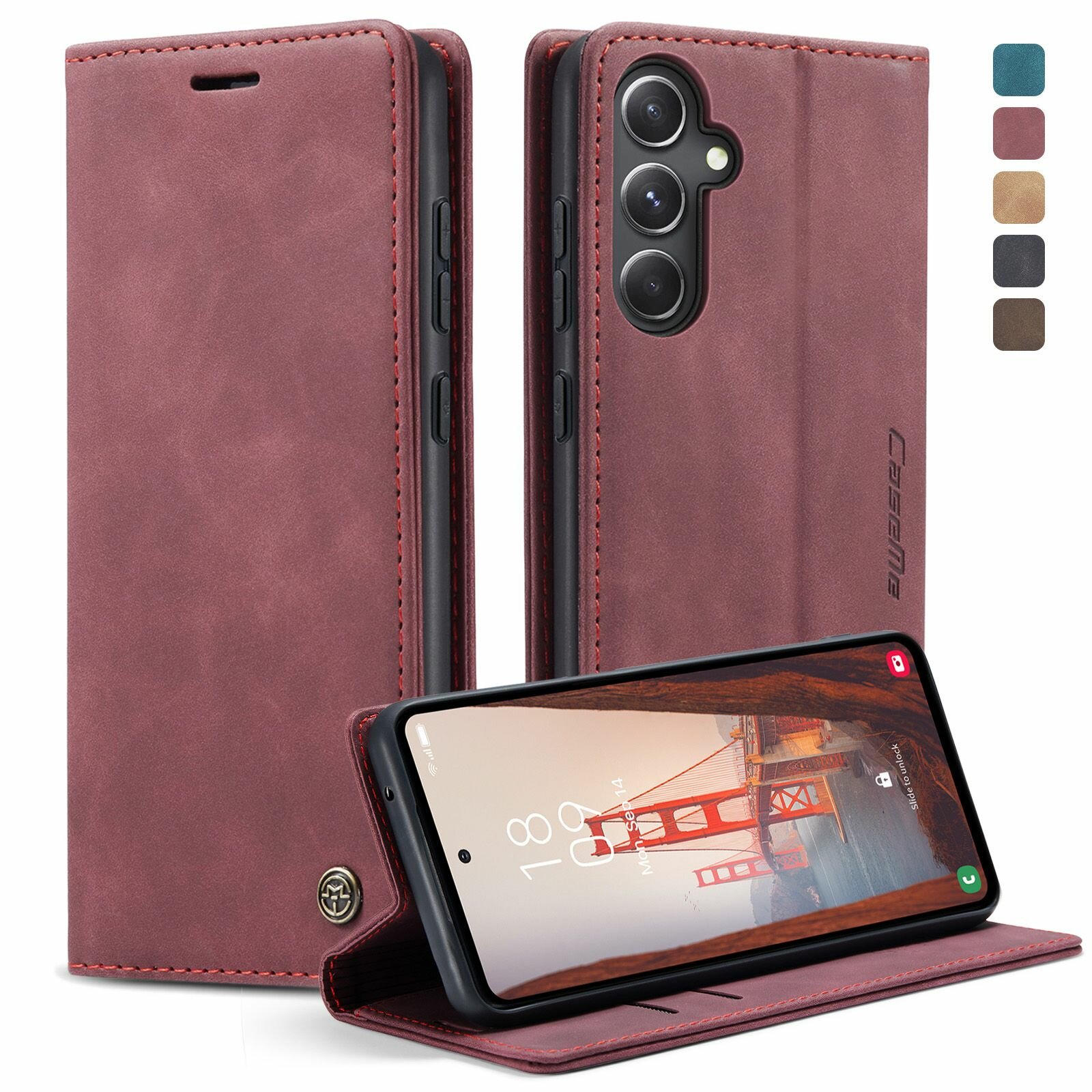 CaseMe Кожаный Чехол Для Samsung Galaxy S24 FE (Самсунг Галакси С24 ФЕ, S24FE) С Визитницей Из Экокожи