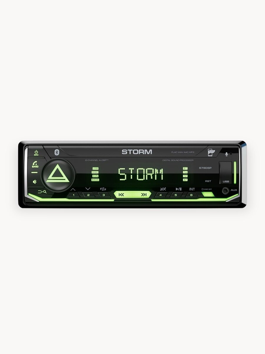 Процессорная магнитола AurA Storm-678DSP, 1DIN, Bluetooth, AUX, USB, RGB, 4x51Вт