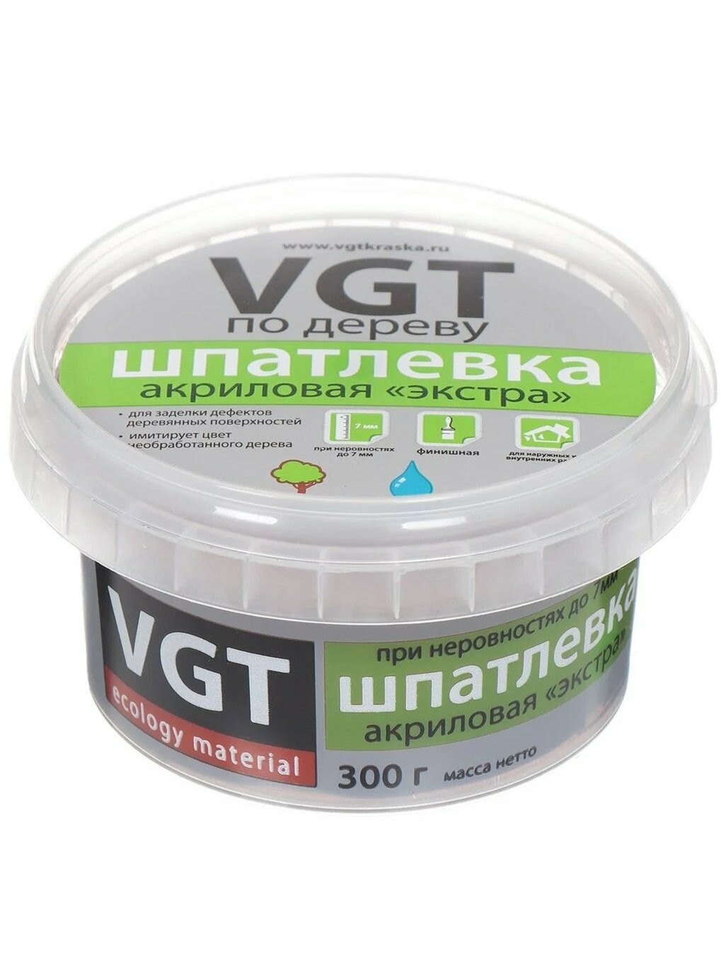 Шпатлевка VGT Экстра по дереву, финишная, готовая, коричневая, для внутренних работ, 0,3 кг
