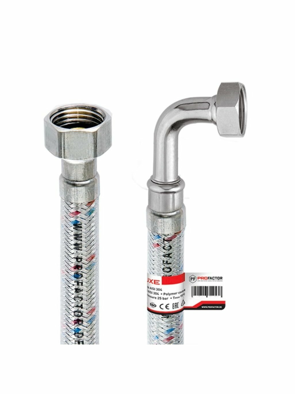 Подводка для воды ProFactor 1/2"х0.8 м, угловая, г-г, нержавеющая сталь и полимер