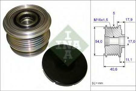 Шкив генератора FORD: MONDEO IV 07-, MONDEO IV TURNIER 07-, MONDEO IV седан 07-, S-MAX 06-, VOLVO: S80 II 06-, V70 III универсал 06-, XC70 II 07-, 535012110 INA 535 0121 10