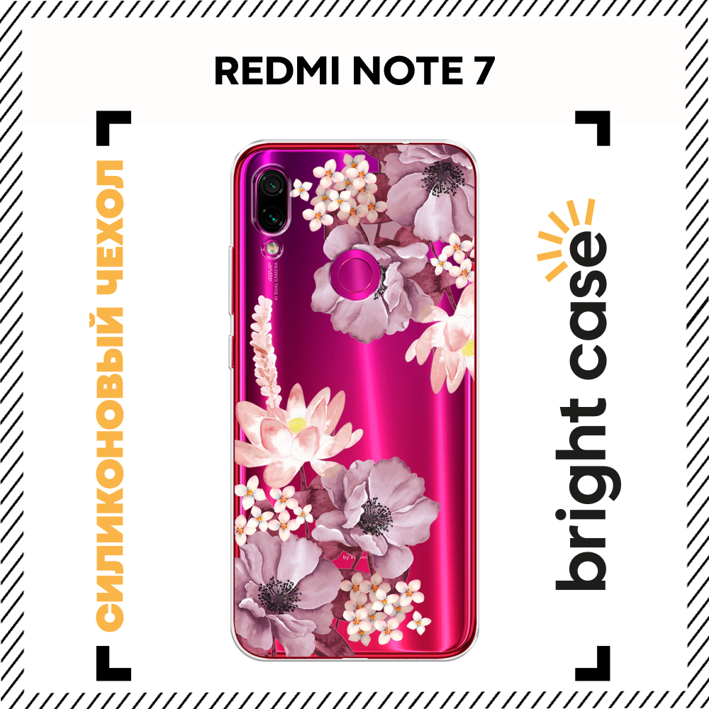 Чехол на Xiaomi Redmi Note 7 / Сяоми Редми Нот 7 с принтом Розовые анемоны, прозрачный