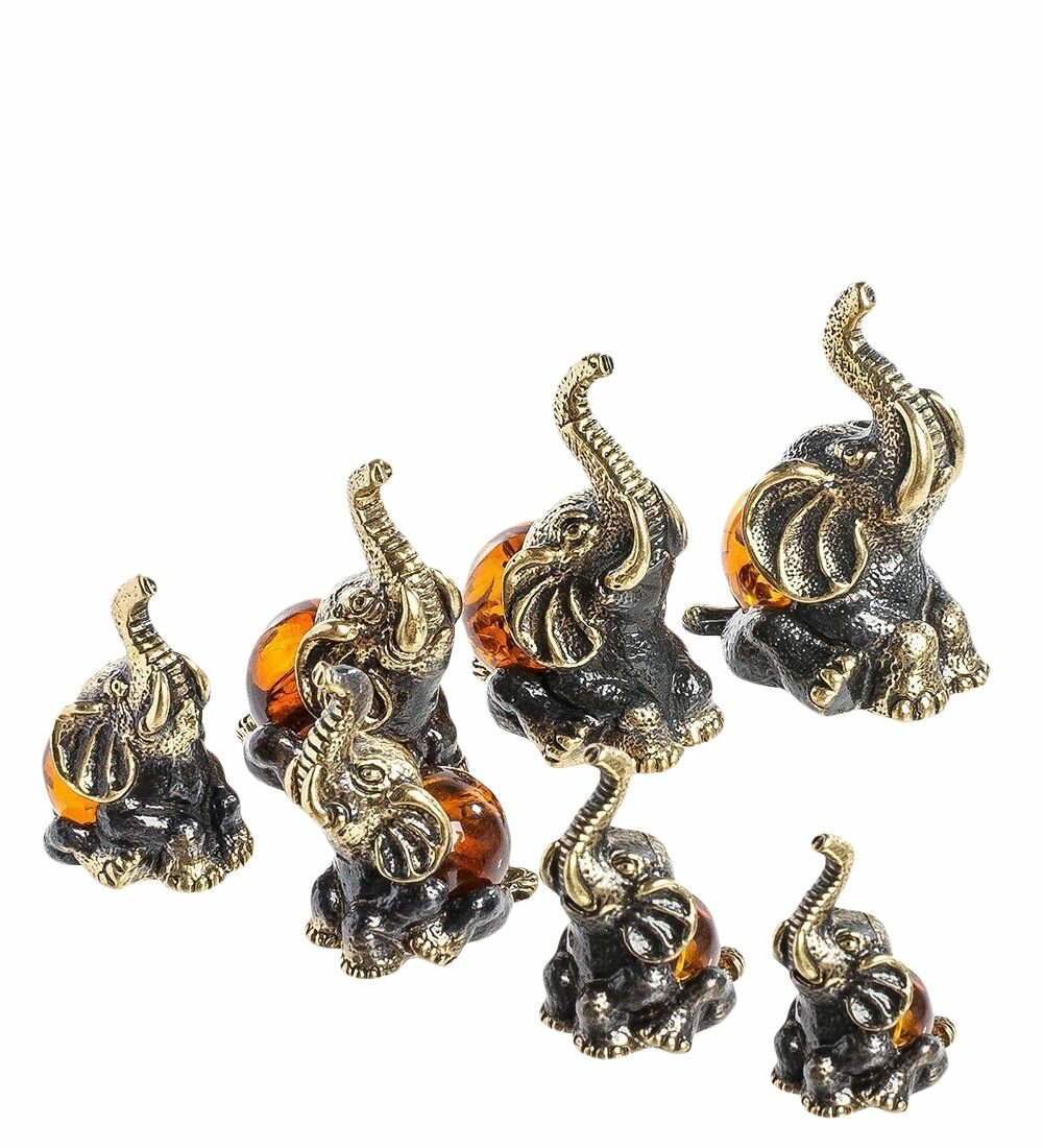 Фигурка 'Слон' набор 7шт.(латунь, янтарь)