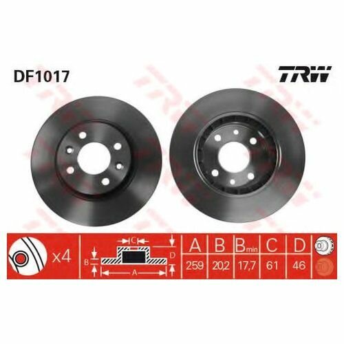 Тормозной диск передний TRW DF1017 для Renault 18, 25, Espace I, II, Fuego