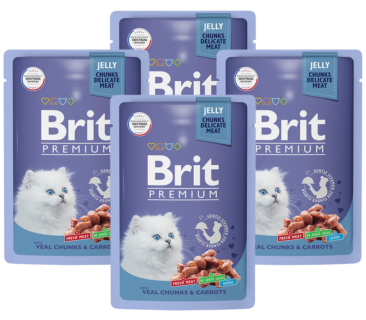 Корм влажный Brit Premium для котят c телятиной и морковью пауч кусочки в желе, 85 г х 4 шт