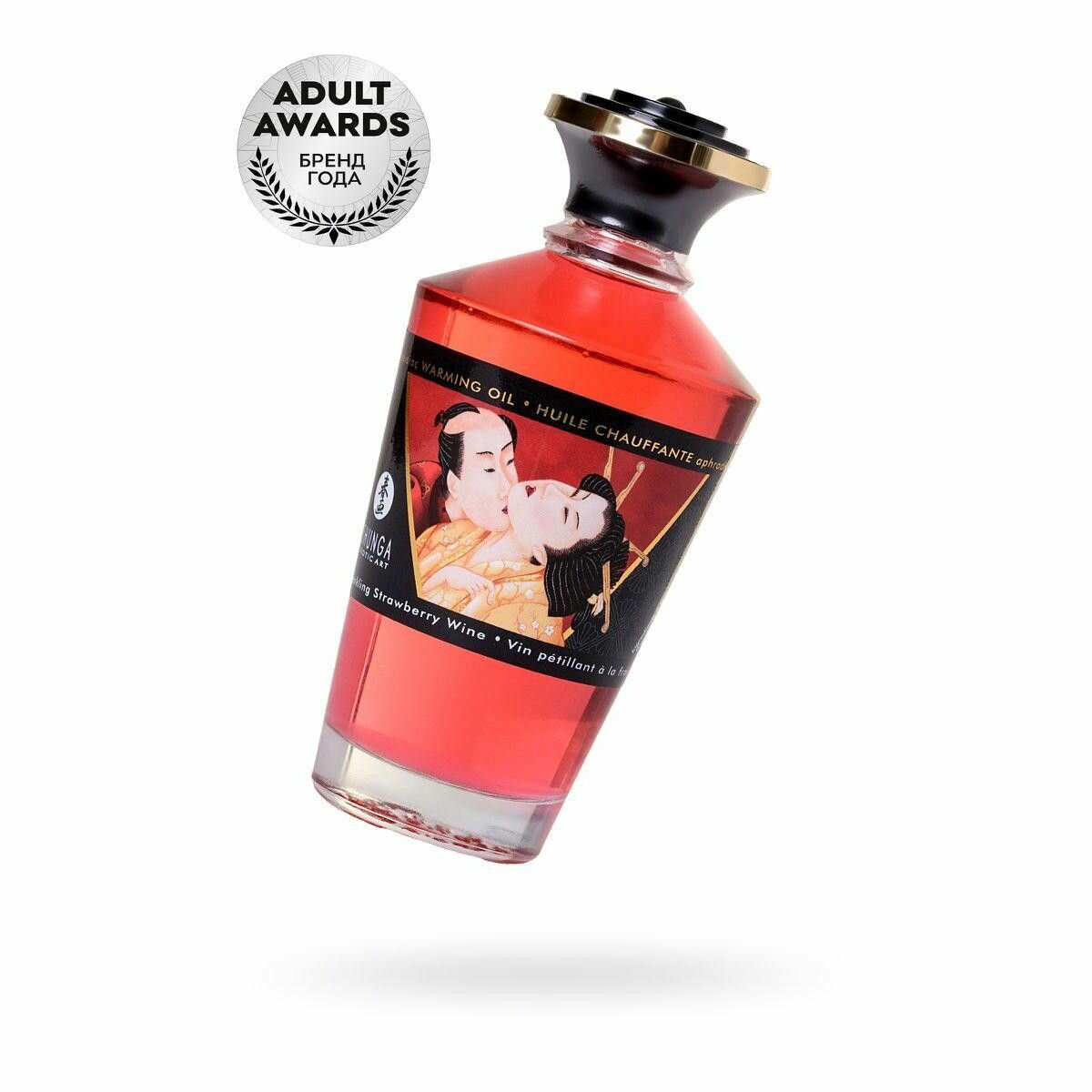 Масло массажное для тела Shunga "Клубника и шампанское" (Sparkling Strawberry Wine), разогревающее, 100мл