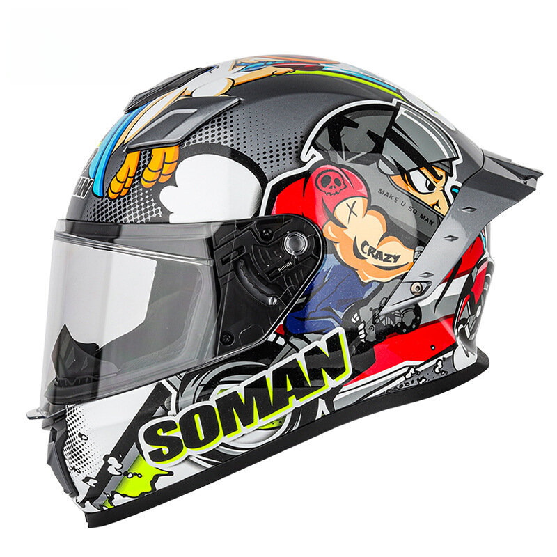 Шлем SOMAN F1, XL, серебристо-серый, гоночный, с подогревом