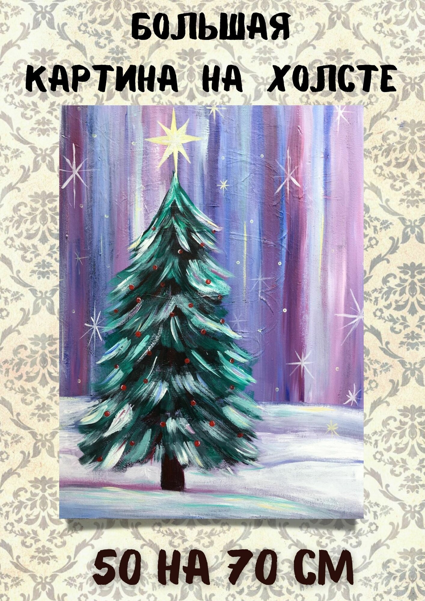 Картина Новогодняя Елка Ель украшения на холсте