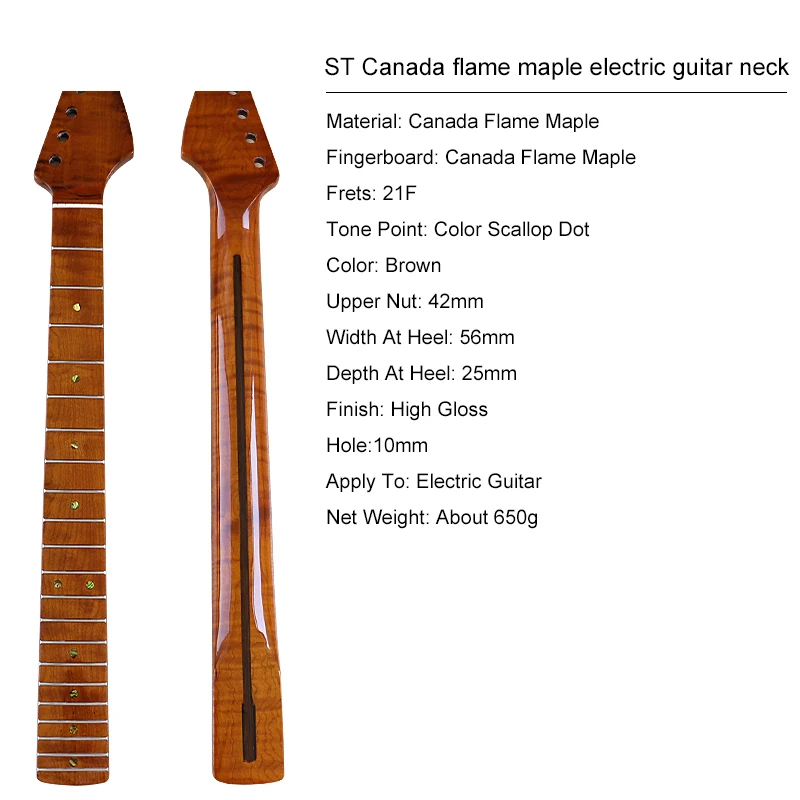 Гриф для электрогитары Stratocaster, кленовый, 21 лад, Bestwood ST M14 High gloss