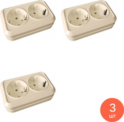 Розетка силовая штепсельная Makel / Макел Менекше IP20, крем 2-местная с заземляющими контактами, открытая установка 45282 / электрооборудование (комплект из 3 шт)