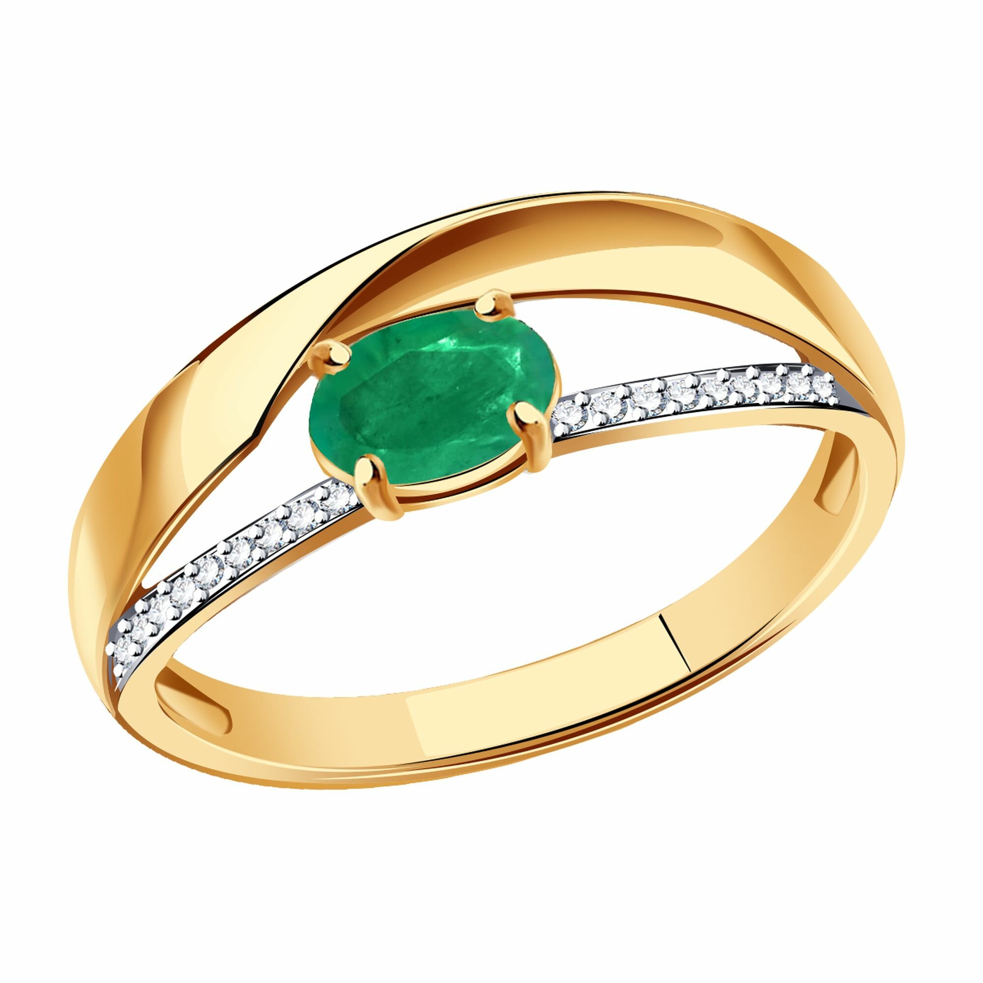 Кольцо, красное золото, 585 проба, бриллиант, изумруд