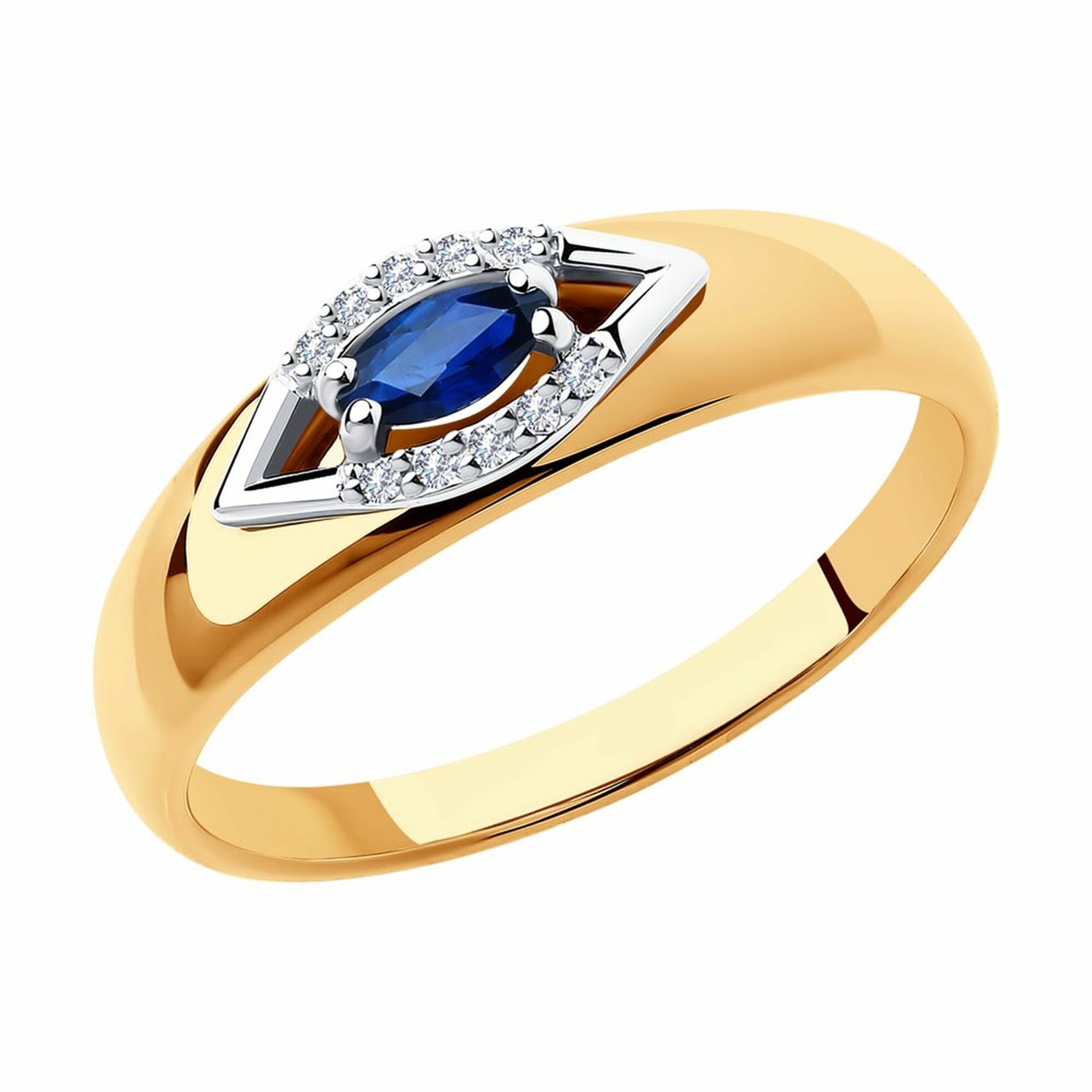 Кольцо, красное золото, 585 проба, сапфир, бриллиант