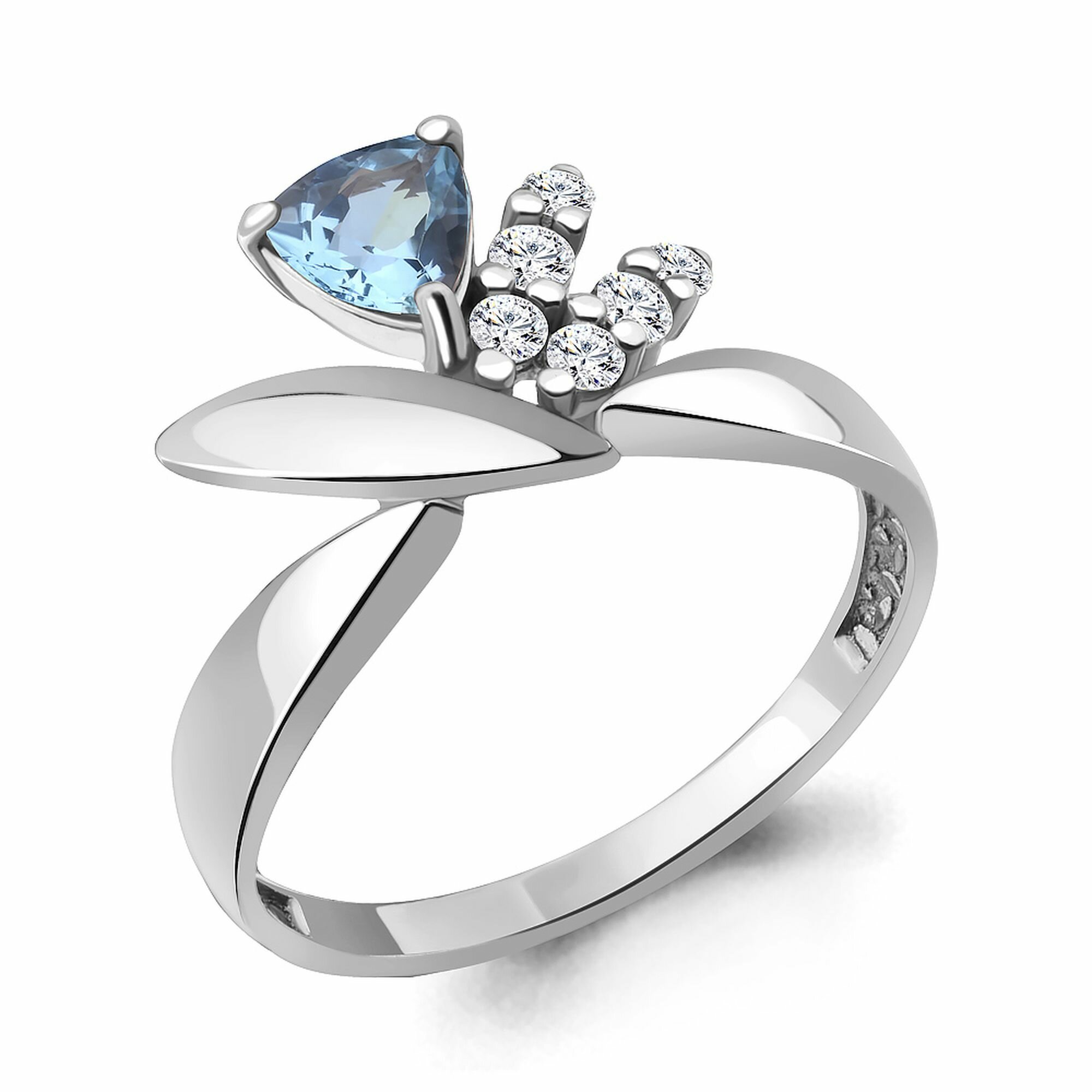 Кольцо, серебро, 925 проба, родирование, фианит, топаз