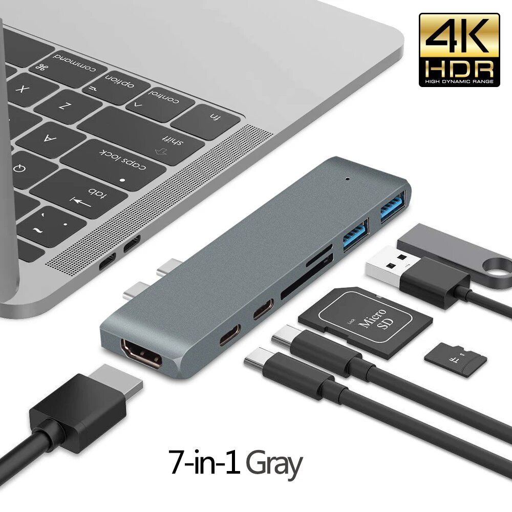 Адаптер USB 3.1 Type-C-HDMI-концентратор 4K Thunderbolt 3 USB C Hub с концентратором 3.0 TF SD Reader Slot PD для MacBook Air Pro M1 M2 M3 M4 M5