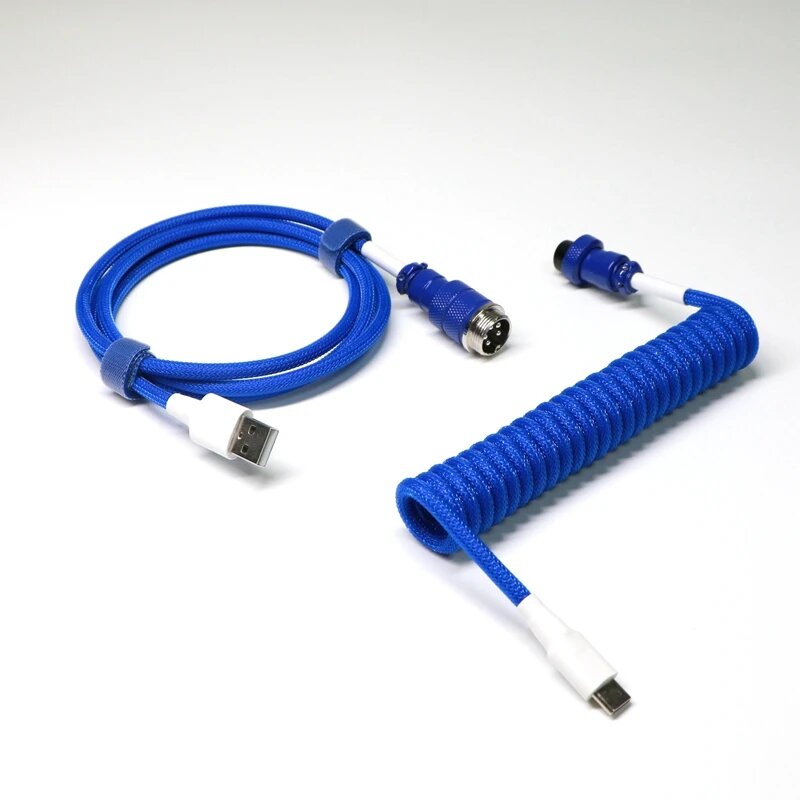 Кабель USB Type-C/Micro/Mini USB в двойной оплетке из паракорда и ПЭТ с витой Type-C, 31-Blue