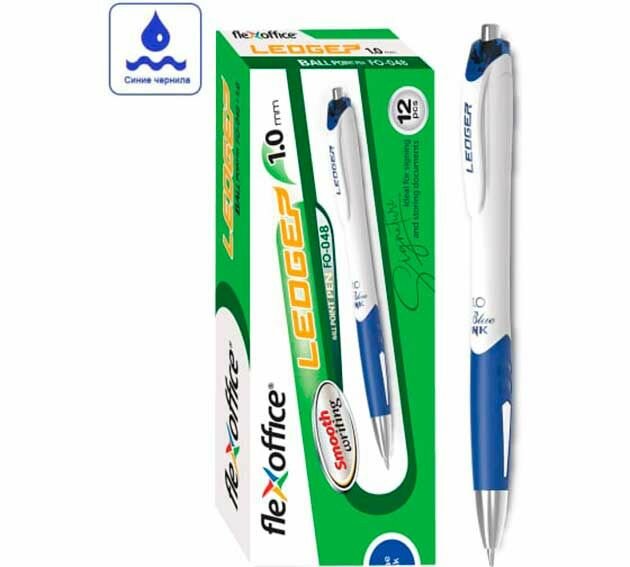 Ручка шариковая автоматическая FlexOffice "Ledger" синяя, 1 мм (FO-048 BLUE)