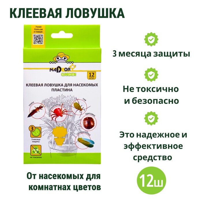 Клеевая ловушка Nadzor, от насекомых для комнатных цветов, 12 шт.