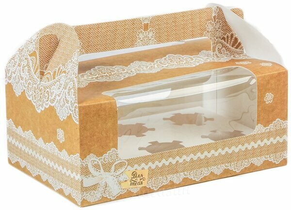 Упаковка для капкейков 6 ячеек с окошком кружевная Для тебя (Набор из 5 шт.)
