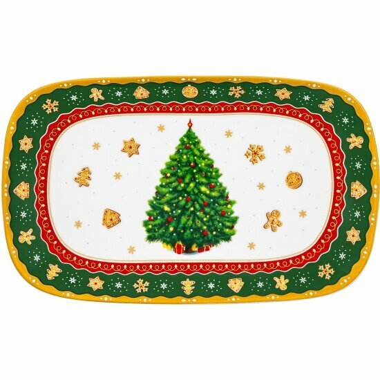 Блюдо Elan Gallery "Новогодняя елка" зеленый узор, 24х15х2,5 см, квадратное (420703)