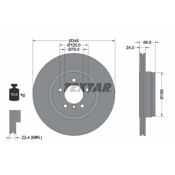 Диск тормозной для автомобиля BMW БМВ, TEXTAR 92123200 (1 шт.)