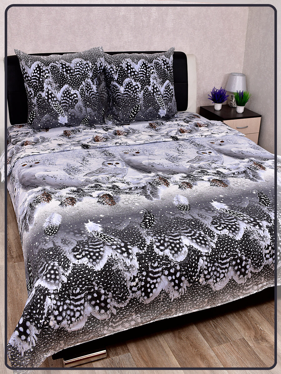 Постельное белье Шуйская бязь Совы 8267-1 2 спальное с евро простыней